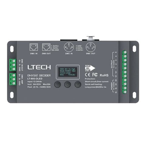 New Ltech Led Dmx Decoder Dc12v 24v Input6a5ch Max 30a 720w Output