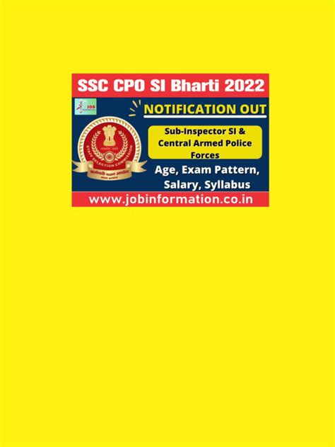 Ssc Cpo Si Online Form 2022 Notification Out Job Information
