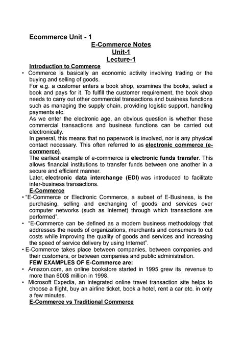 Ecommerce Unit Wise Notes Ecommerce Unit 1 E Commerce Notes Unit