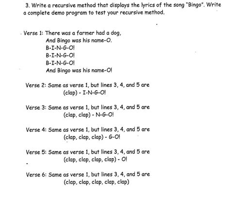 solved 3 write a recursive method that displays the lyrics