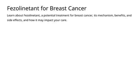 Fezolinetant For Breast Cancer Meds Is