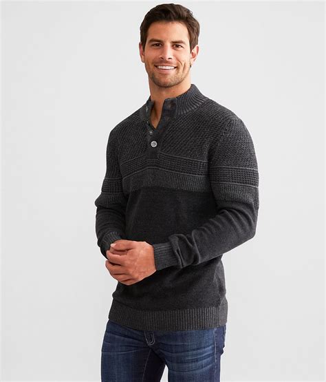 Bke Textured Henley Sweater Mens Sweaters In Charcoal Heather Buckle