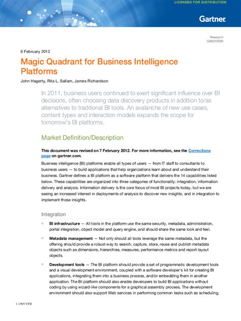 Fillable Online PDF Magic Quadrant For Business Intelligence Platforms Fax Email Print PdfFiller
