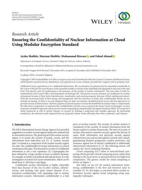 Pdf Ensuring The Confidentiality Of Nuclear Information At Cloud Using Modular Encryption Standard
