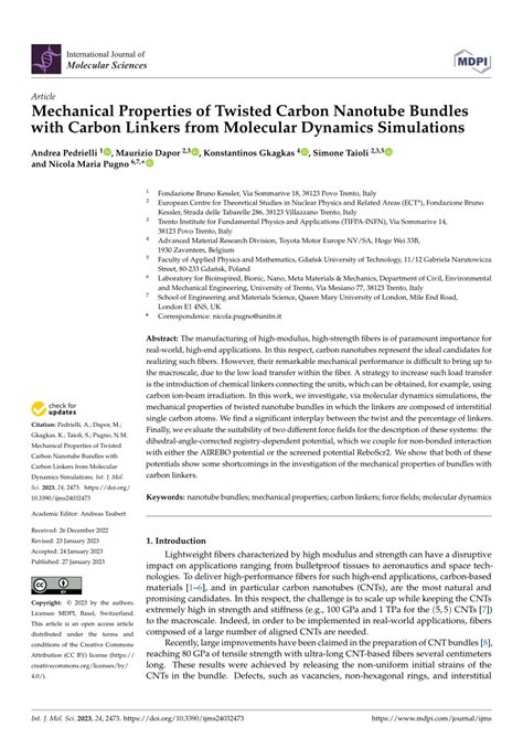 PDF Mechanical Properties Of Twisted Carbon Nanotube Bundles With