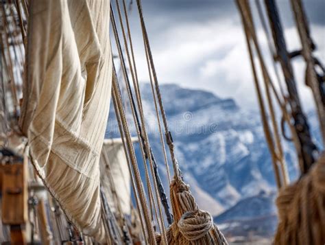 The Epic Voyage A Stunning Sunset On A Sailing Ship Stock Illustration