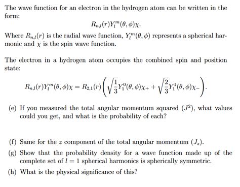 Solved The Wave Function For An Electron In The Hydrogen