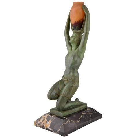 French Art Deco Lamp Nude With Glass Urn Vers L Oasis Pierre Le
