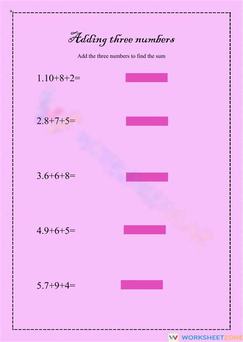 Adding Three Numbers Worksheet