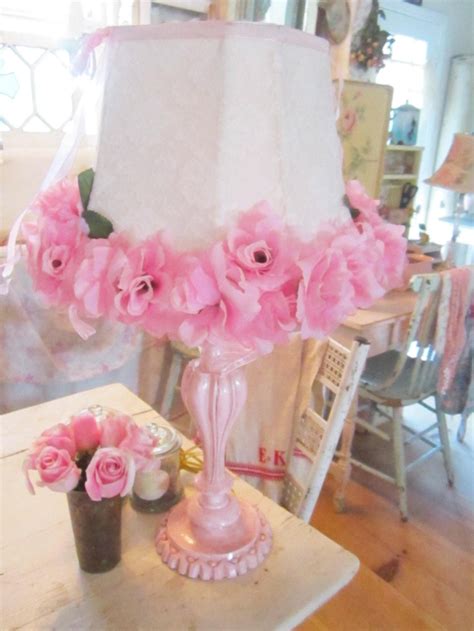 Pink Lamp With Roses And Lace Shade Victorian Shabby Chic Etsy Pink