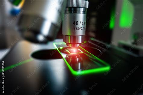 Microscope With Microscope Slide Closeup Stock Photo Adobe Stock