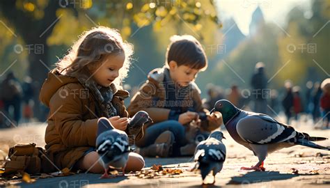 冰淇淋ai数字艺术 孩子们正在公园里喂鸽子摄影图 Ai图片免费下载png格式4032像素编号70721066 千图网