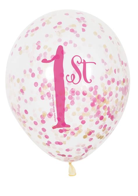 Balony 1 URODZINY Z Konfetti 6szt Balony Gumowe