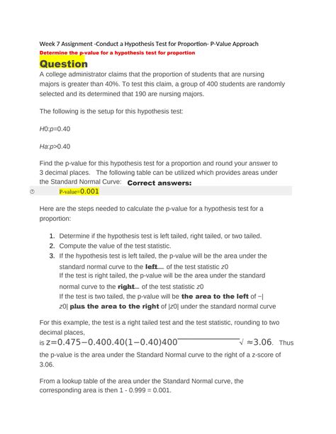 Solution Week 7 Assignment Test For Proportion P Value Approach