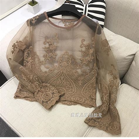 韩国新品秋冬女装透视网纱拼接上衣显瘦时尚潮款短款蕾丝衫潮abcde147258