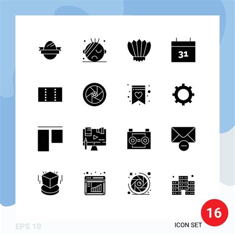 Set Of 16 Vector Solid Glyphs On Grid For Celebrity Layout Fins Event Calendar Editable Vector