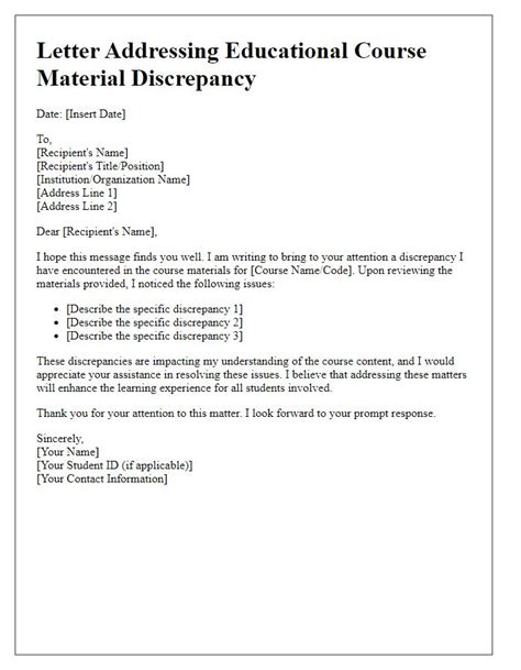 Letter Template For Educational Course Discrepancy Complaint Free
