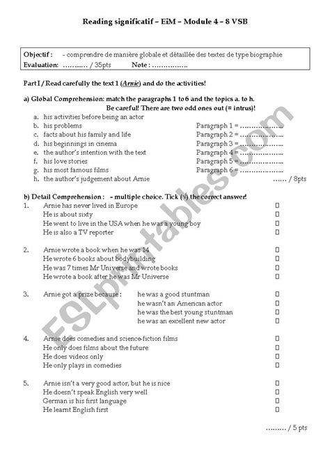 Reading Test Esl Worksheet By Carla Ferreira