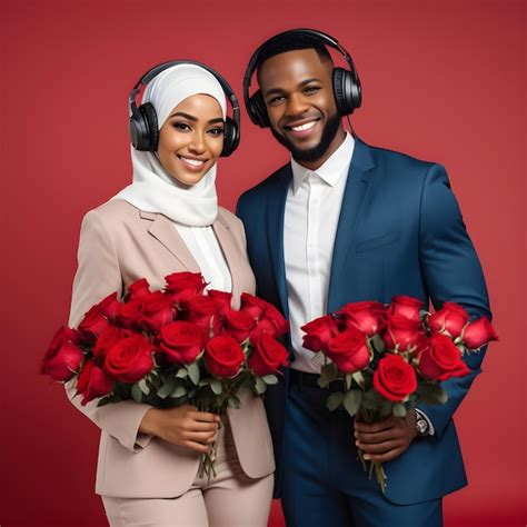Premium Photo Beautiful Black American Muslim Couple Standing Smiling