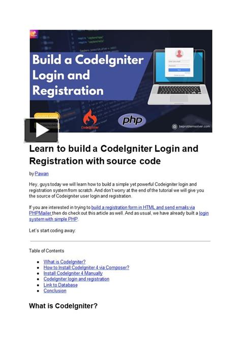 ppt learn to build a codeigniter login and registration with source