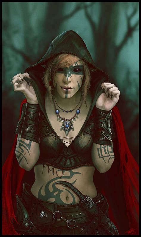 F Wood Elf Rogue Thief Leather Cloak Forest Hills Necklace Midlvl