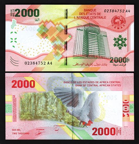Central African St 2000 Francs 2020 2022 Unc 5 Pcs Lot Hybrid
