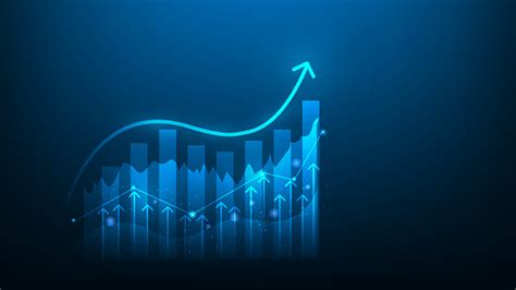 파란색 배경에 성장 금융 투자를 그래프로 표시합니다 달성 목표는 화살표 위쪽 그래프로 표시됩니다 투자 금융 증가 벡터 일러스트레이션 환상적인 기술 증권 시장과 거래소에 대한