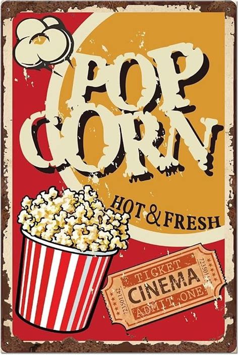 Superdant Tin Sign Popcorn Vintage Metal Sign Movie Theater Store Decor
