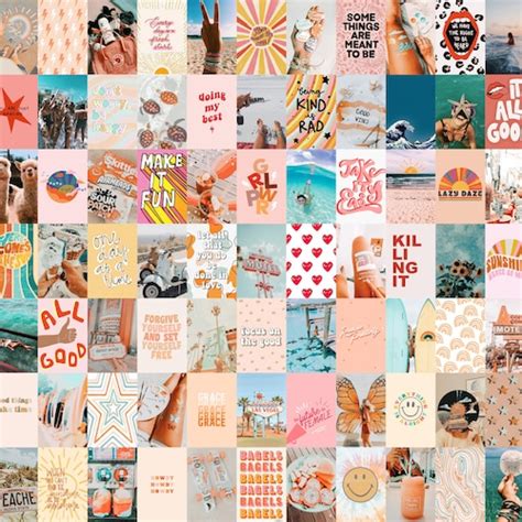 Peachy Pink Aesthetic Wall Collage Kit Vsco Girl Room Decor Etsy