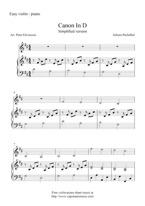 Printable Canon In D Piano Sheet Music