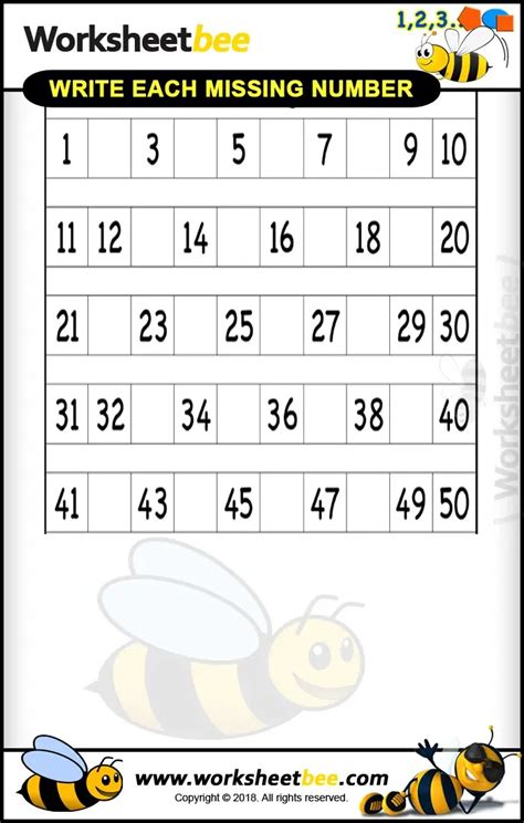 1 50 Missing Numbers Worksheet Writing Practice Worksheet