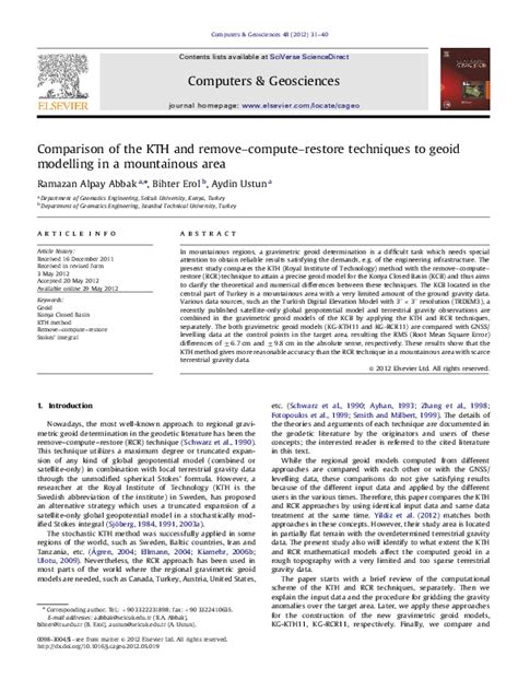 Pdf Comparison Of The Kth And Remove Compute Restore Techniques To Geoid Modelling In A
