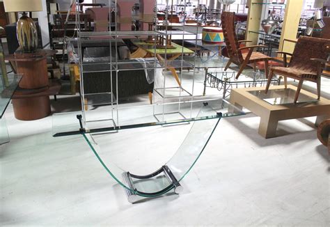 U Shape Bent Glass Console Or Sofa Table With Glass Top At 1stdibs