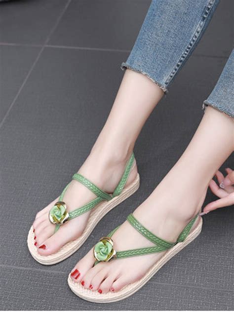 Vacation Floral Pattern Braided Strap Beach Flip Flops Justfashionnow