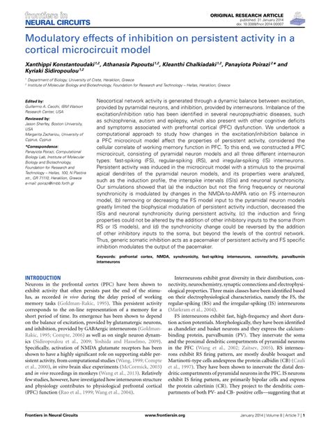 Pdf The Role Of Distinct Interneuron Cell Types In Initiation And Maintenance Of Persistent