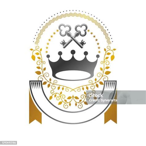 로얄 크라운 엠블럼 전령 벡터 설계 요소 복고풍 스타일 라벨 헤럴드 로고 흰색 배경에 고립 된 고대 로고 타입 고전 양식에 대한 스톡 벡터 아트 및 기타 이미지 Istock