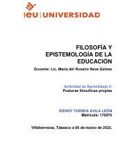 WENDY ÁVILA ACT 4 pdf FILOSOFÍA Y EPISTEMOLOGÍA DE LA EDUCACIÓN