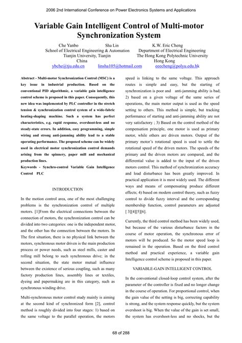 Pdf Variable Gain Intelligent Control Of Multi Motor Synchronization