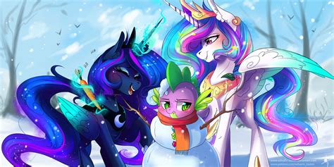 Princess Celestia Princess Luna And Spike Drawn By Wilvarin Liadon