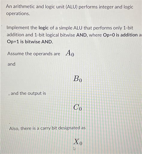 Solved An Arithmetic And Logic Unit Alu ﻿performs Integer