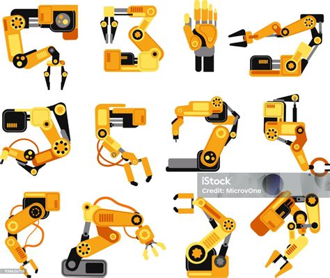 Robotika Industri Manufaktur Teknologi Perakitan Peralatan Vektor Set
