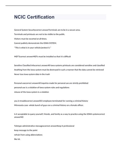 Ncic Certification Exam 2023 With 100 Correct Answer Ncic Certification Stuvia Us