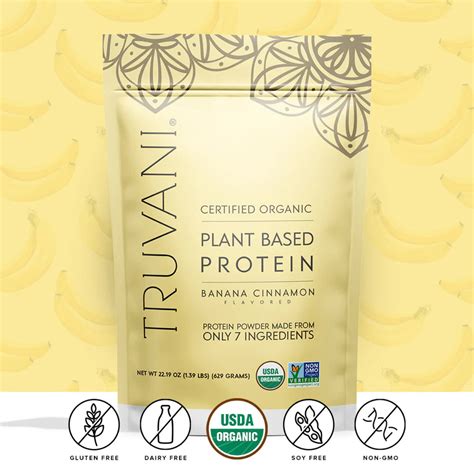 Truvani Plant Based Protein Powder Banana Cinnamon 20 Serving Herb