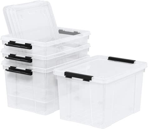 22 Quart Stackable Plastic Storage Bins With Lids And Latching Buckles