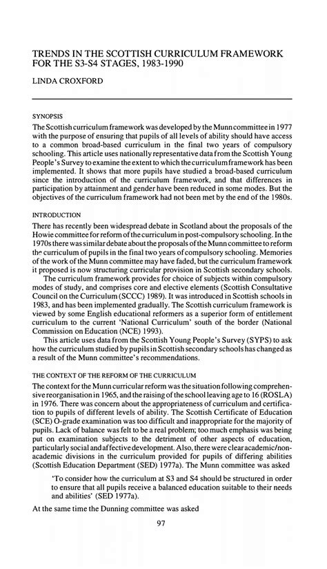 Pdf Trends In The Scottish Curriculum Framework For The S3 S4 Stages