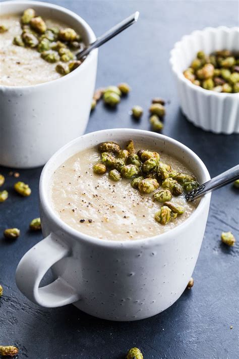Roasted Pear And Parsnip Soup With Crispy Edamame Crumb Top Baking