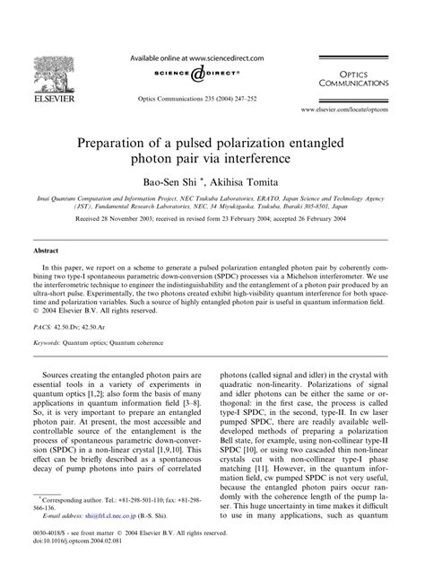 Pdf Preparation Of A Pulsed Polarization Entangled Photon Pair Via
