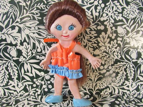 Vintage Flatsy Doll With Brunette Hair 1960s 5 Inches High