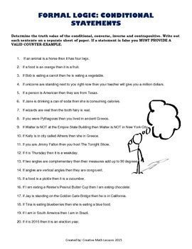 Solution Unit Logic And Proof Conditional Statements Worksheet