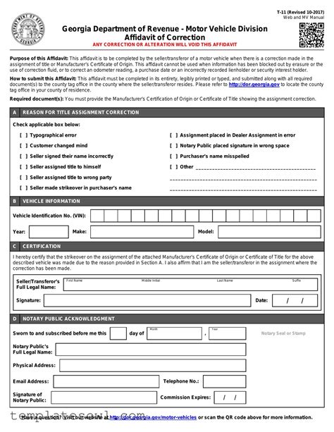 Download T11 Affidavit Of Correction Form • Templatesowl